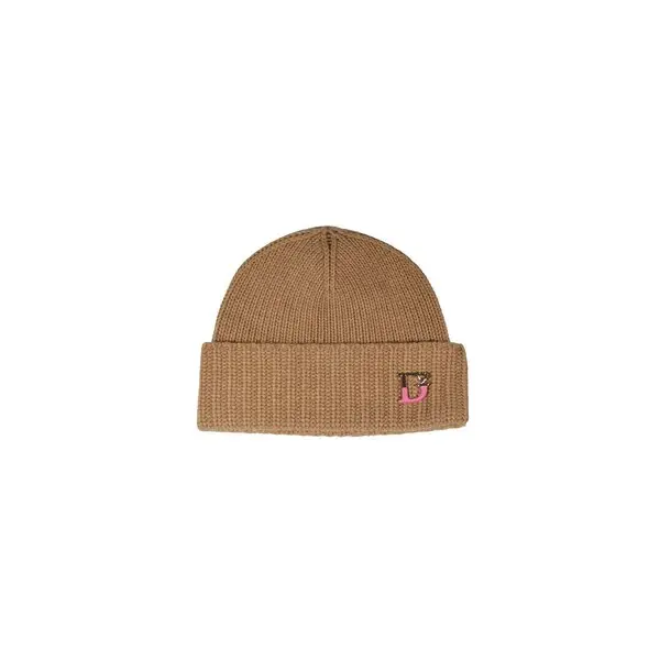 Dsquared2 Shaved Wool, Cashmere And Viscose Blend Knit Beanie With 'd2' Plaque - Biscotto