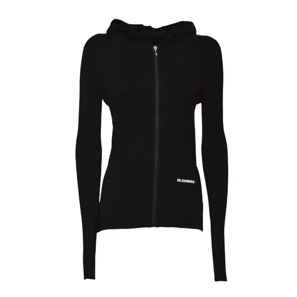 JIL SANDER Zip-up Hooded Ribbed Knit Sweater