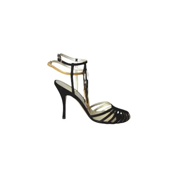 CABECEO Black Suede-effect Calfskin Sandals With Bronze Laminated Strap