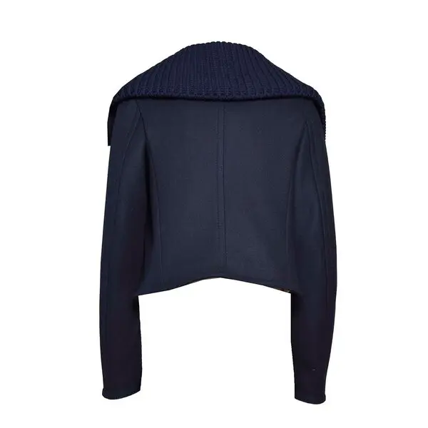 Dsquared2 Double Breasted Cropped Wool Coat With Shawl Collar - Blu Notte