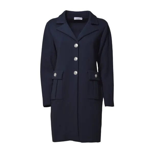 CHARLOTT Navy Tailored Coat With Metal Trims