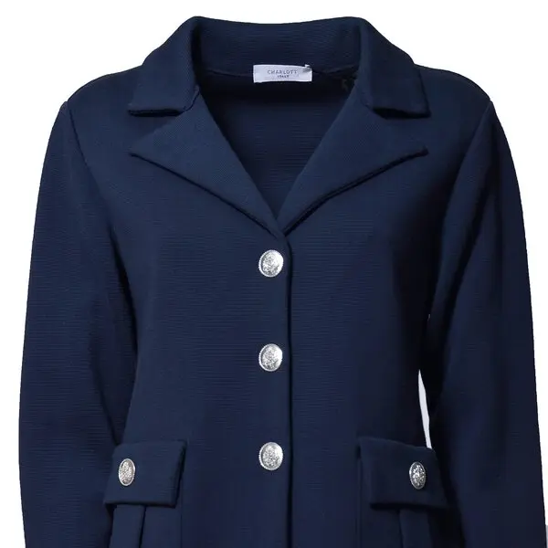 CHARLOTT Navy Tailored Coat With Metal Trims