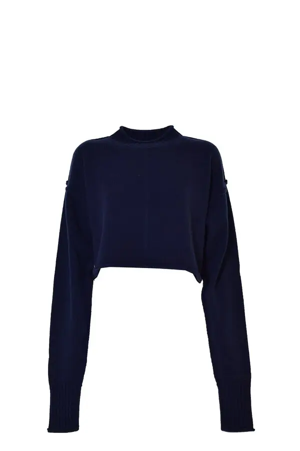 Sportmax Cropped Ribbed Mock Neck Sweater - Blu