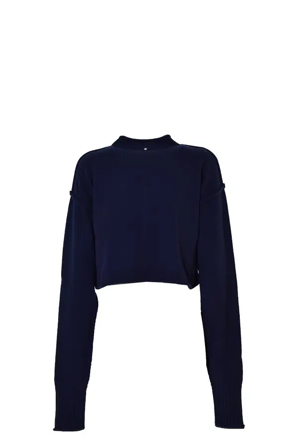 Sportmax Cropped Ribbed Mock Neck Sweater - Blu