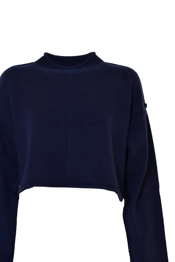 Sportmax Cropped Ribbed Mock Neck Sweater - Blu