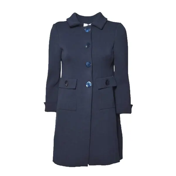 CHARLOTT Navy Textured Button Detailed Long Coat