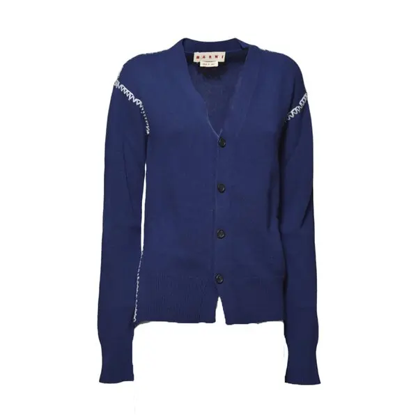 Marni V-neck Cardigan With Contrast Stitching - Blu