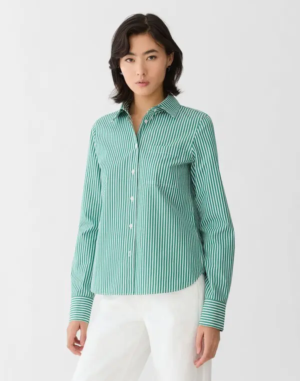 Lafayette 148 New York Striped Cotton Button Front Shirt