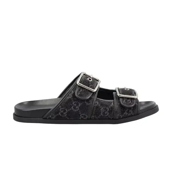 Gucci Slide Sandal With Buckles Gg Denim - Black