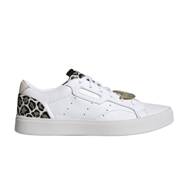 Adidas Sleek Leopard Print Accent Sneakers - White