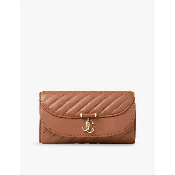 JIMMY CHOO Curve Leather Wallet Chain - Tan/shiny Gold
