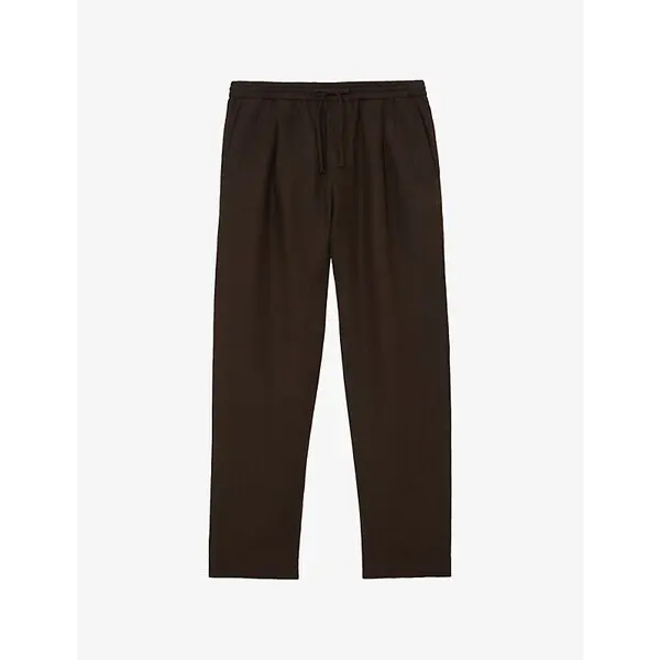 REISS Barges Drawstring-waist Linen Trousers - Chocolate Brown