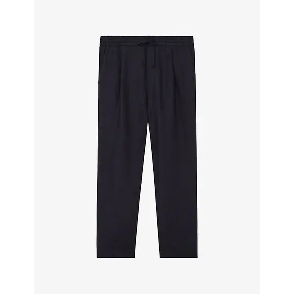 REISS Barges Drawstring-waist Linen Trousers - Navy