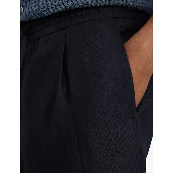 REISS Drawstring-waist Linen Trousers - Navy