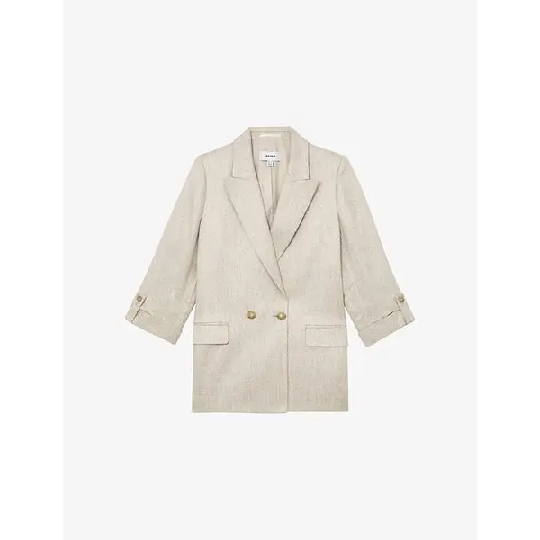 REISS Nolah Double-breasted Linen-blend Suit Jacket