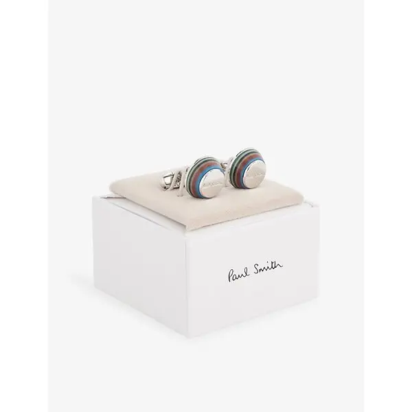 Paul Smith Engraved-logo Striped Copper-and-zinc Cufflinks