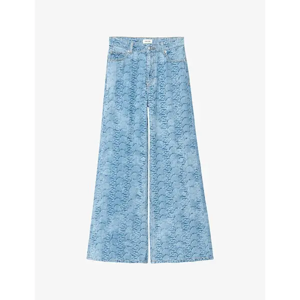 Zadig&Voltaire Eli Branded-print Wide-leg Denim Jeans - Light Blue