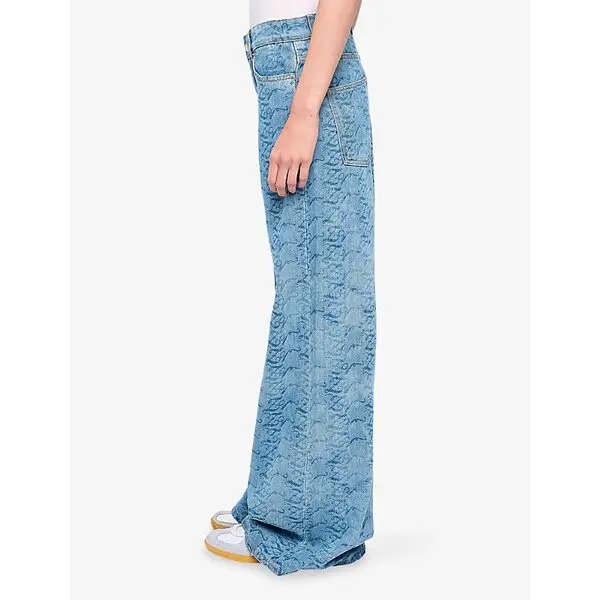 Zadig&Voltaire Eli Branded-print Wide-leg Denim Jeans - Light Blue