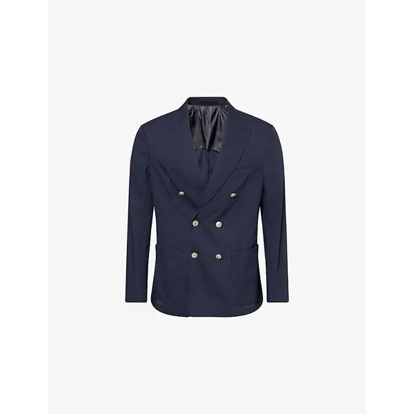 Eleventy Double Breasted Woven Jacket - Blue