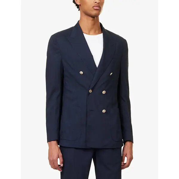 Eleventy Double Breasted Woven Jacket - Blue