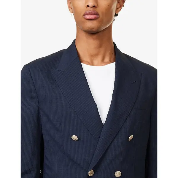 Eleventy Double Breasted Woven Jacket - Blue
