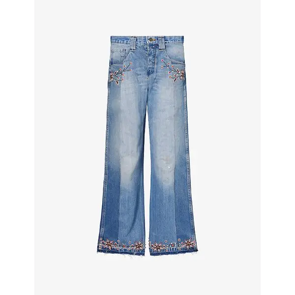 KARTIK RESEARCH Kasauli Bead-embellished Denim Jeans - Mid Blue