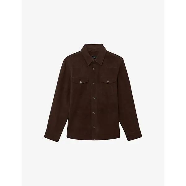 REISS Finsbury Suede Trucker Jacket - Chocolate Brown