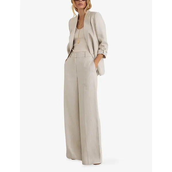 REISS Nolah Wide-leg Linen-blend Trousers