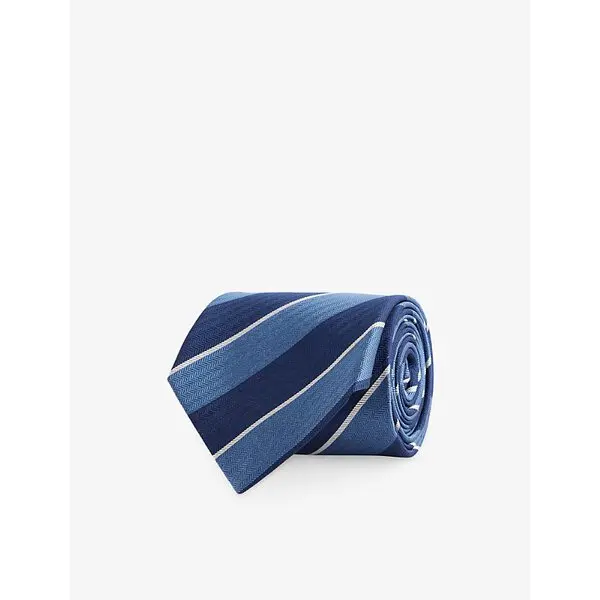 Paul Smith Striped Silk Neck Tie - Blue