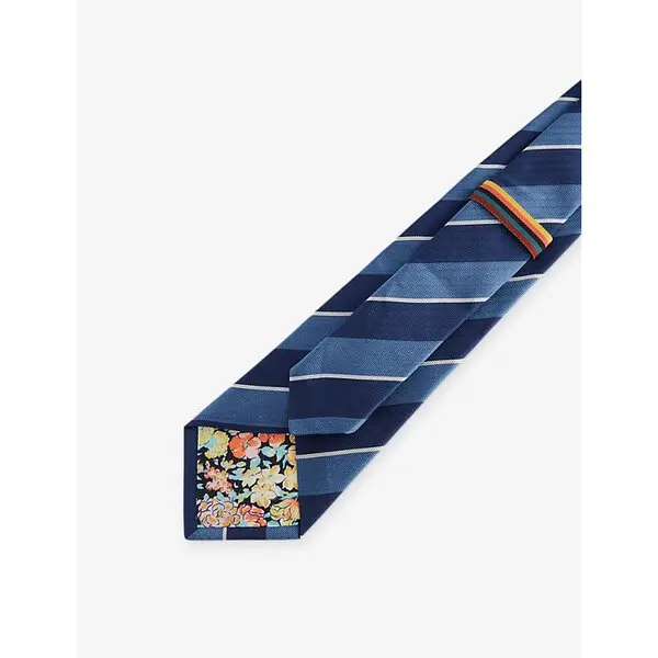 Paul Smith Striped Silk Neck Tie - Blue
