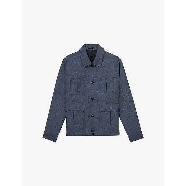 REISS Lagos Patch-pocket Stretch-woven Jacket - Airforce Blue