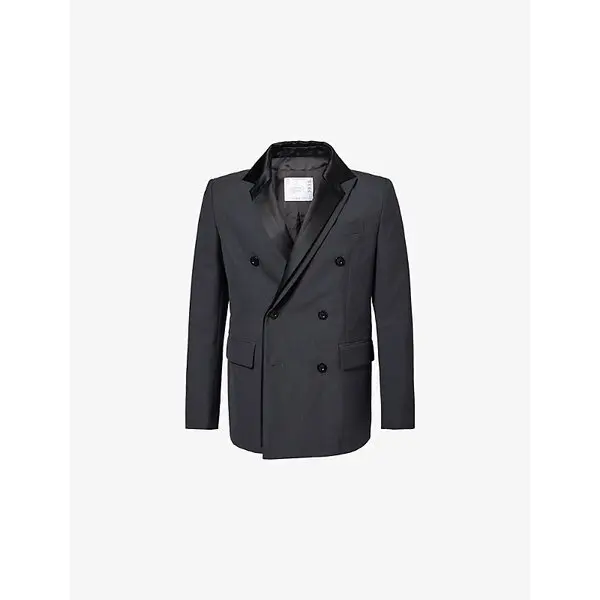 Sacai Double-breasted Satin-lapel Wool-blend Suit Jacket