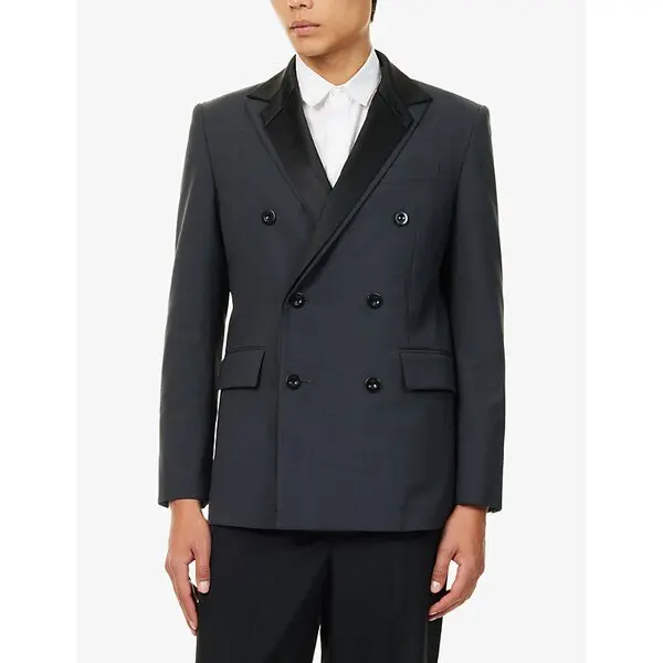 Sacai Double-breasted Satin-lapel Wool-blend Suit Jacket