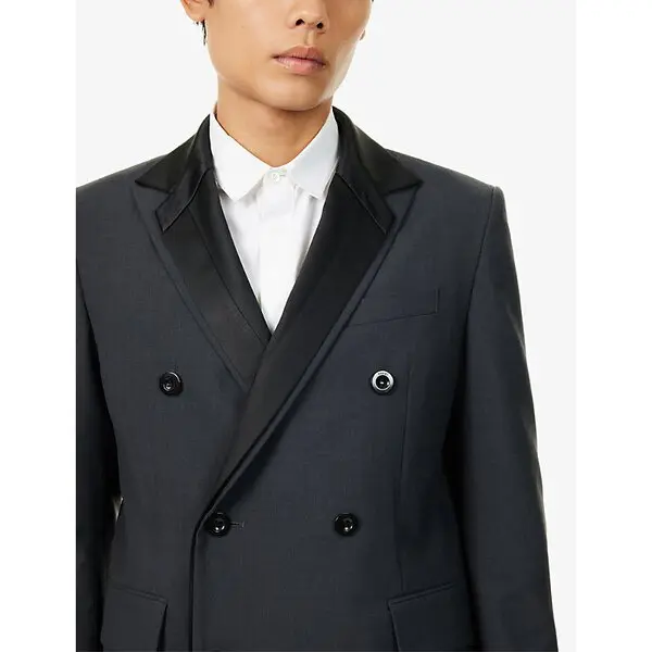 Sacai Double-breasted Satin-lapel Wool-blend Suit Jacket