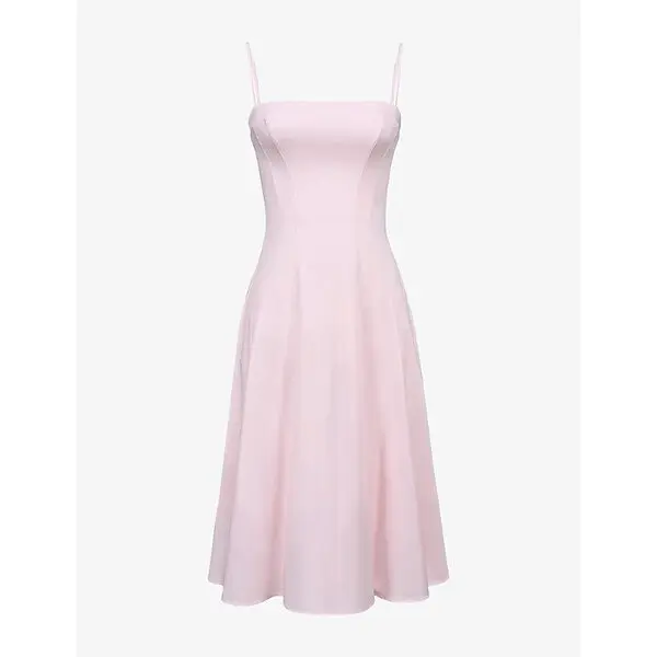 House Of Cb Dolly Square-neck Stretch-cotton Midi Dress - Pink