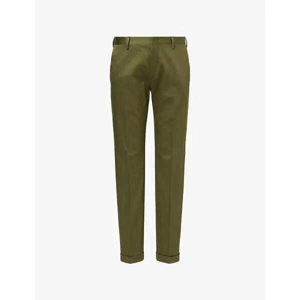 Paul Smith Turn-up Slim-leg Cotton Trousers - Military Green