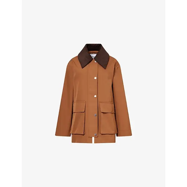 GANNI Oversized Contrasting-collar Twill Jacket - Cinnamon Swirl