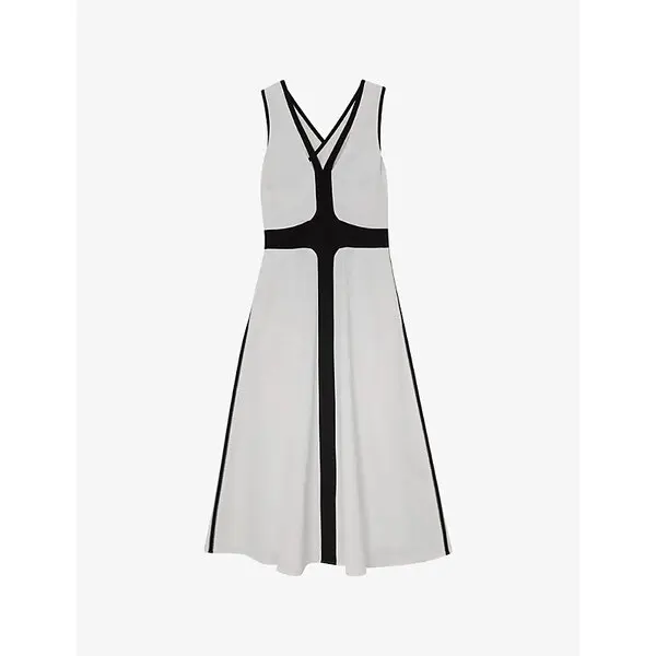REISS Nova Cross-back Linen-blend Midi Dress - Ivory Black