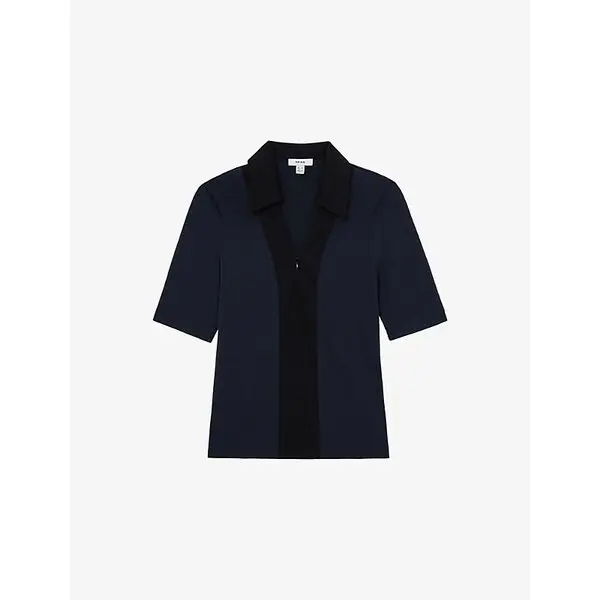 REISS Denny Colour-block Stretch-knit Polo - Navy Black