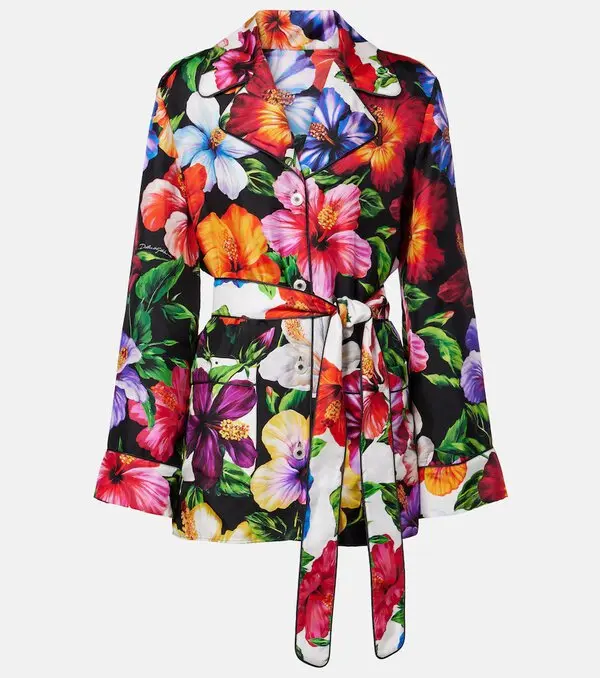 Dolce & Gabbana Belted Floral Silk Shirt - Multicoloured