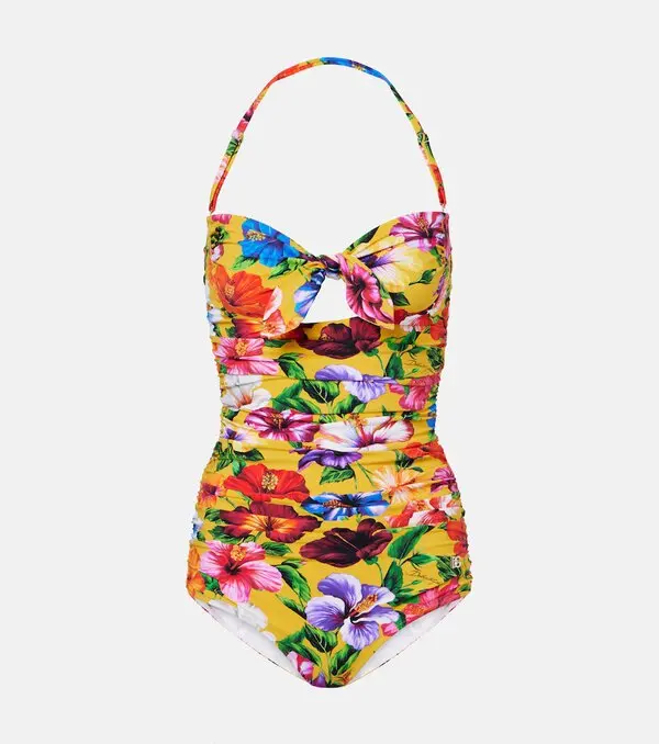 Dolce & Gabbana Floral Print Ruched One-piece Swimsuit - Multicoloured