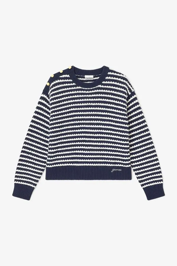GANNI Dark Blue Striped Wool Sweater - Navy