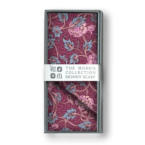 LIME TREE DESIGN Skinny Scarf In Morris Rose Print - Pink