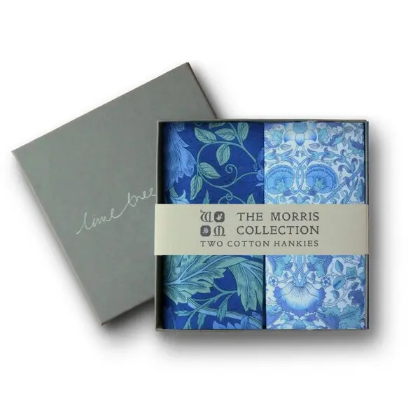 LIME TREE DESIGN Two Hankies Made With Liberty Fabric Morris Collection March - Blue