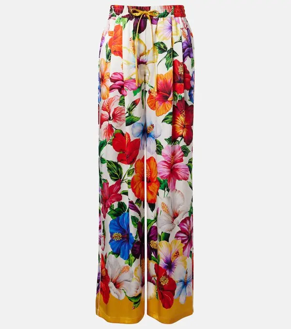 Dolce & Gabbana Floral Silk-blend Satin Palazzo Pants - Multicoloured