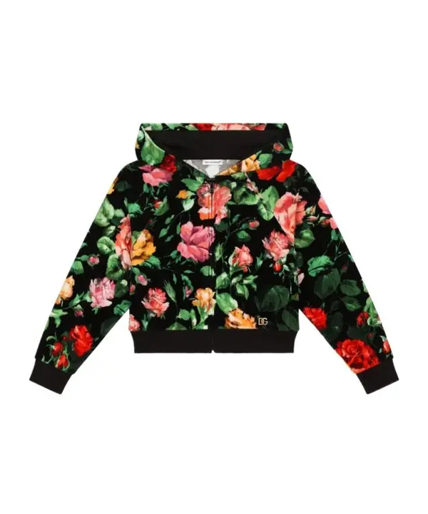 Dolce & Gabbana Rose Print Hooded Zip-up Jacket