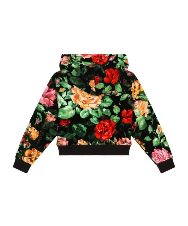 Dolce & Gabbana Rose Print Hooded Zip-up Jacket