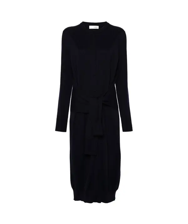 JIL SANDER Long Sleeve Ribbed Knit Dress With Logo Detail