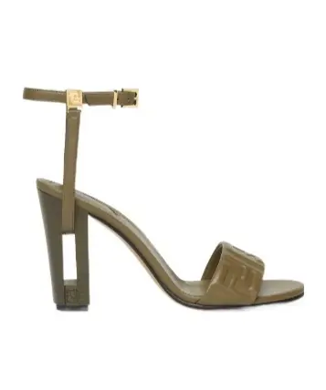 Fendi Nappa Leather Ff Embossed High-heeled Sandals - Green