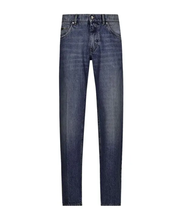 Dolce & Gabbana Dg Embroidered Stretch Cotton Jeans - Blue